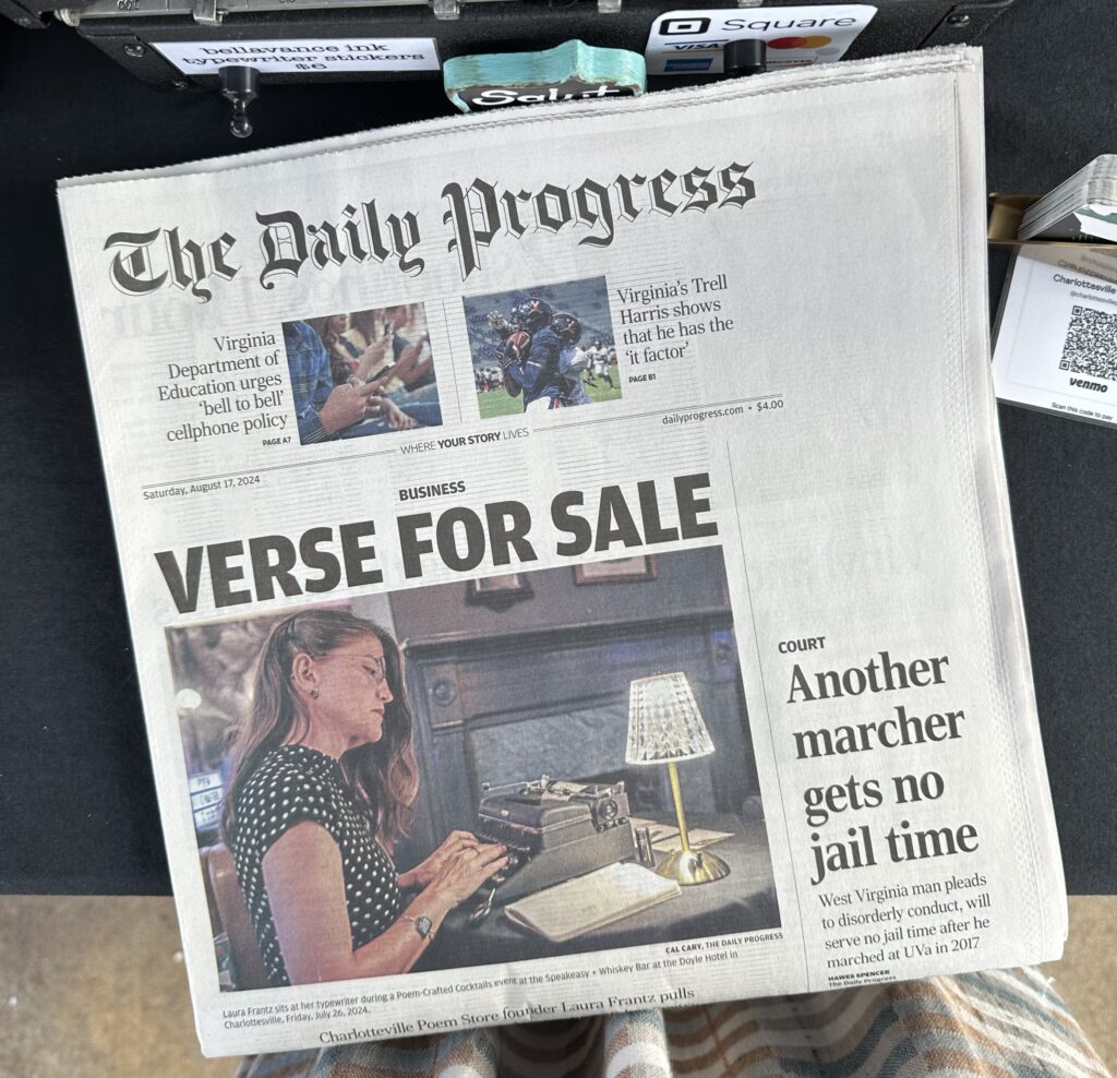 Typewriter Poetry for Events- Charlottesville Poem Store